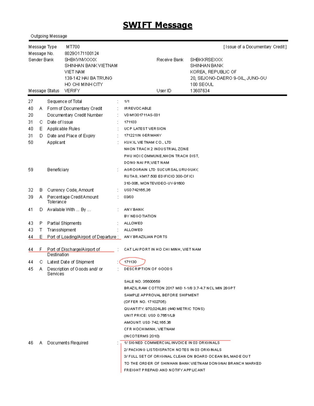 MT700+Docs Kul - Ghhjj - SWIFT Message 27 Sequence of Total : 1/ 40 A ...