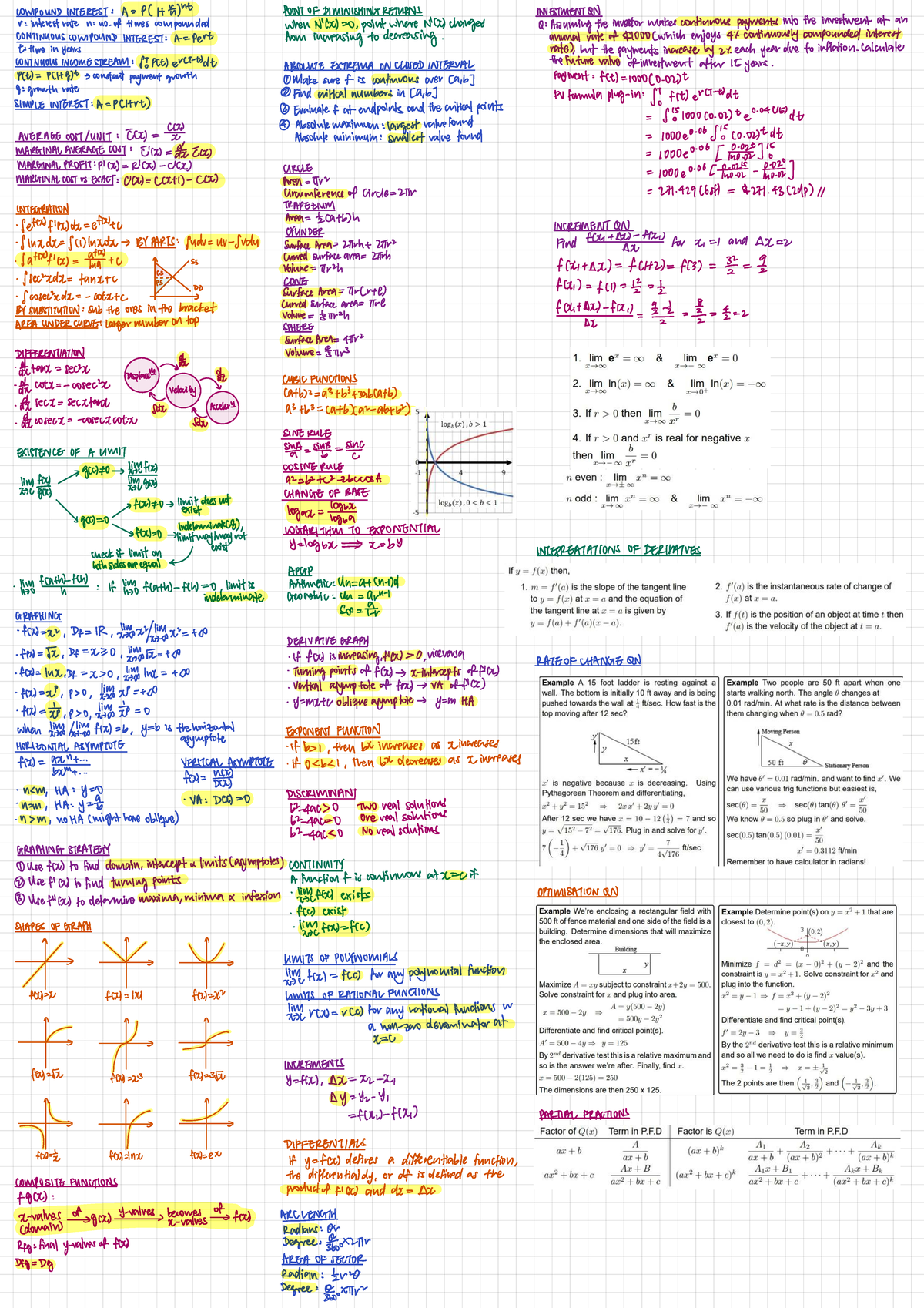 Cheatsheet for P(Hht) Compound Interest & Calculus Concepts - Studocu