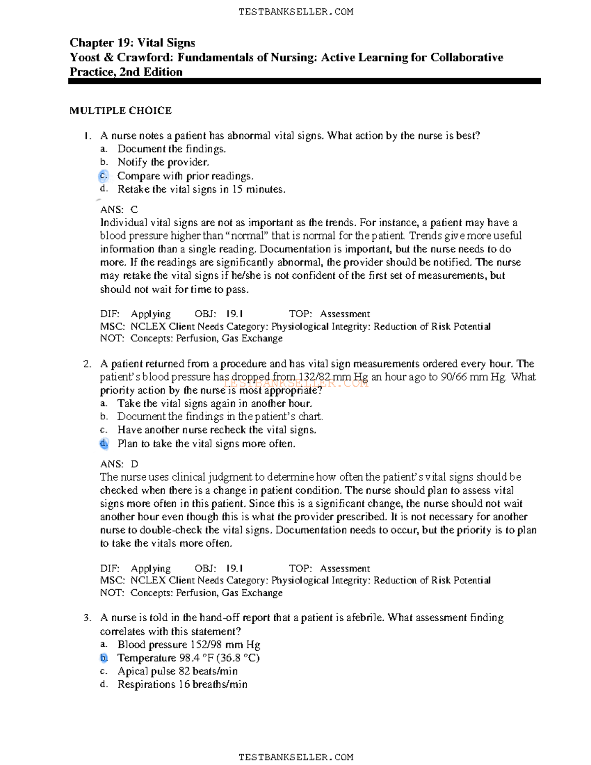 Chapter 19: Vital Signs Review for NSG 3130 Test Bank - Studocu