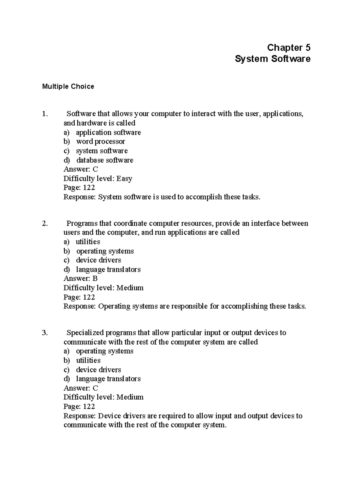 Ch5 - Multiple Choice Questions on System Software Concepts - Studocu