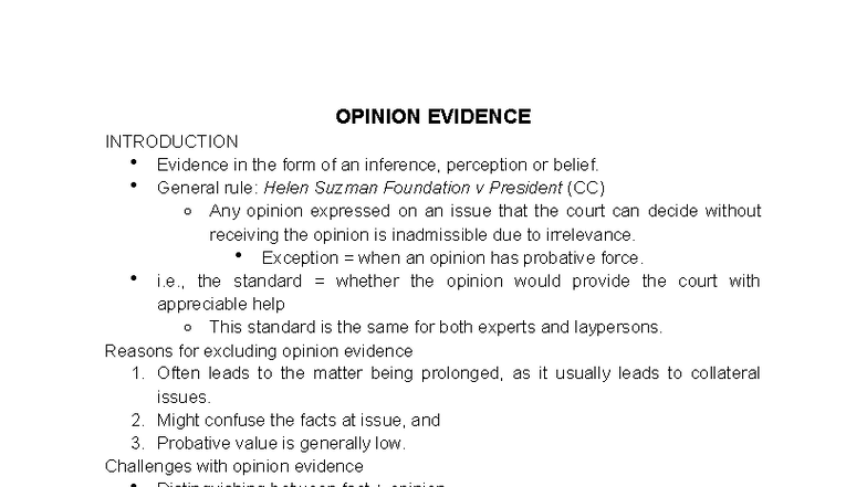 4.3 Opinion Evidence: Key Principles and Case Law Analysis - Studocu