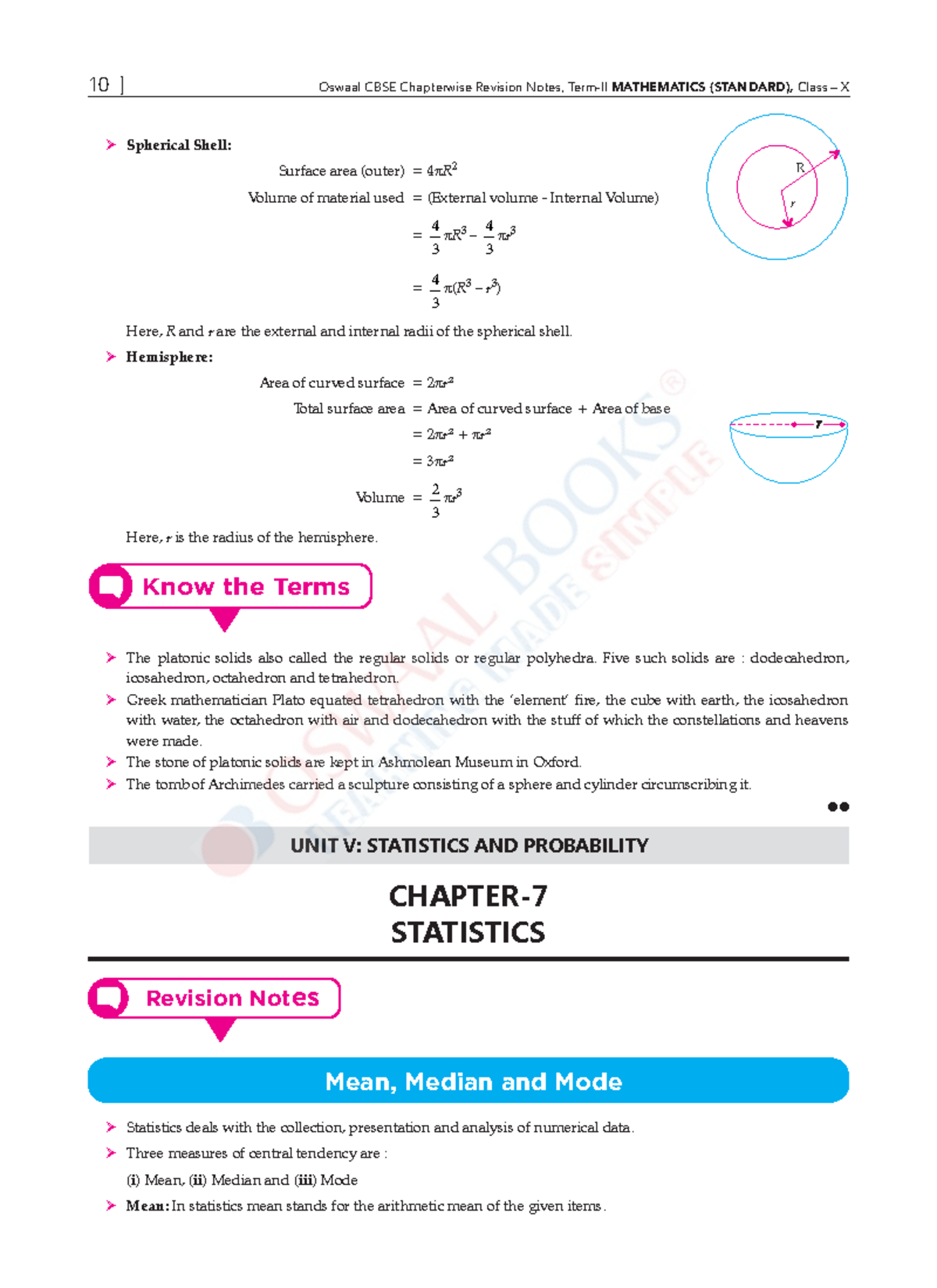 Oswaal CBSE Chapterwise Revision Notes, MATHEMATICS (STANDARD), Class X ...