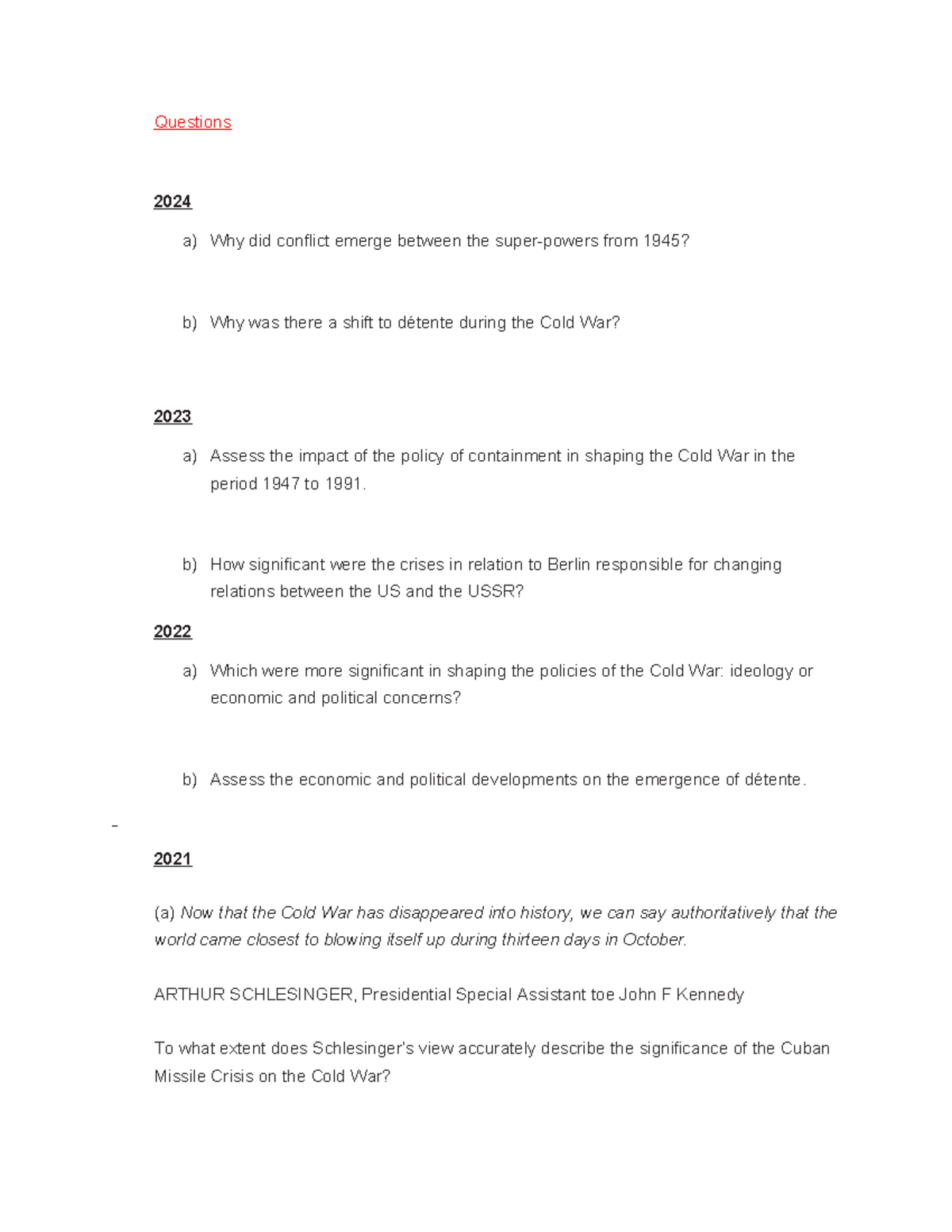 HSC Modern History Cold War Exam Questions (2006-2024) - Studocu