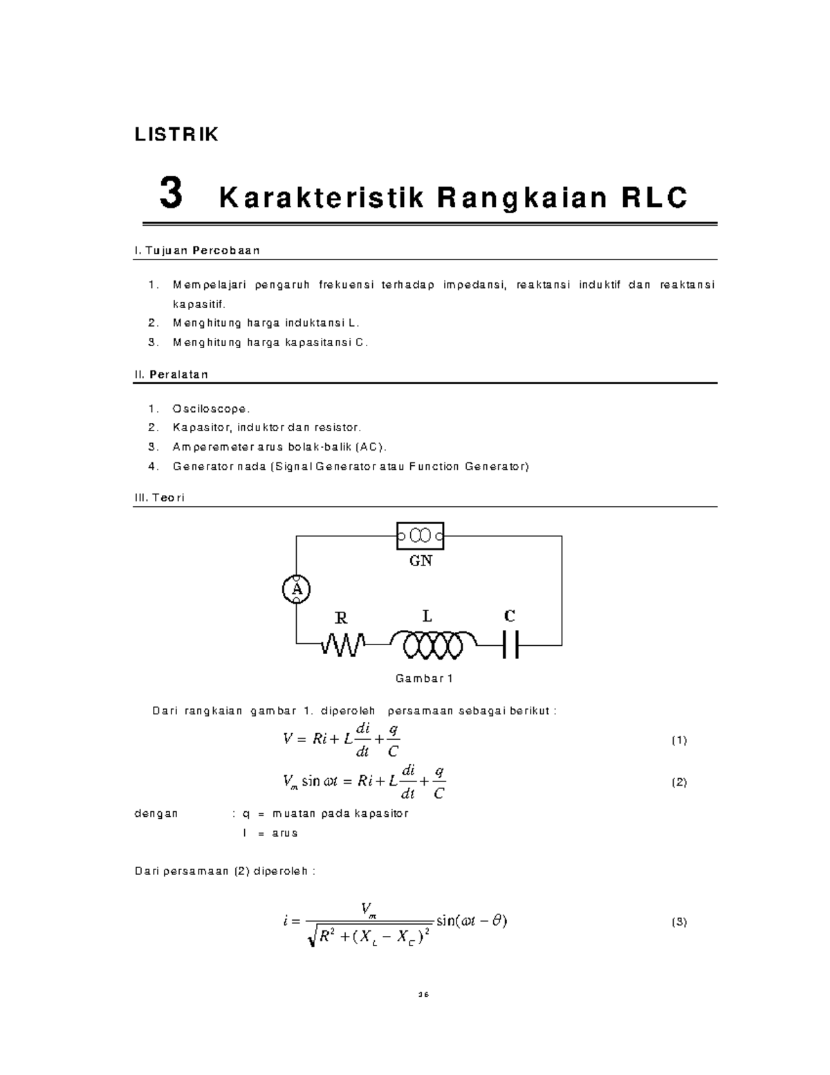 L3 - Modul Praktikum: Karakteristik Rangkaian RLC dan Impedansi - Studocu