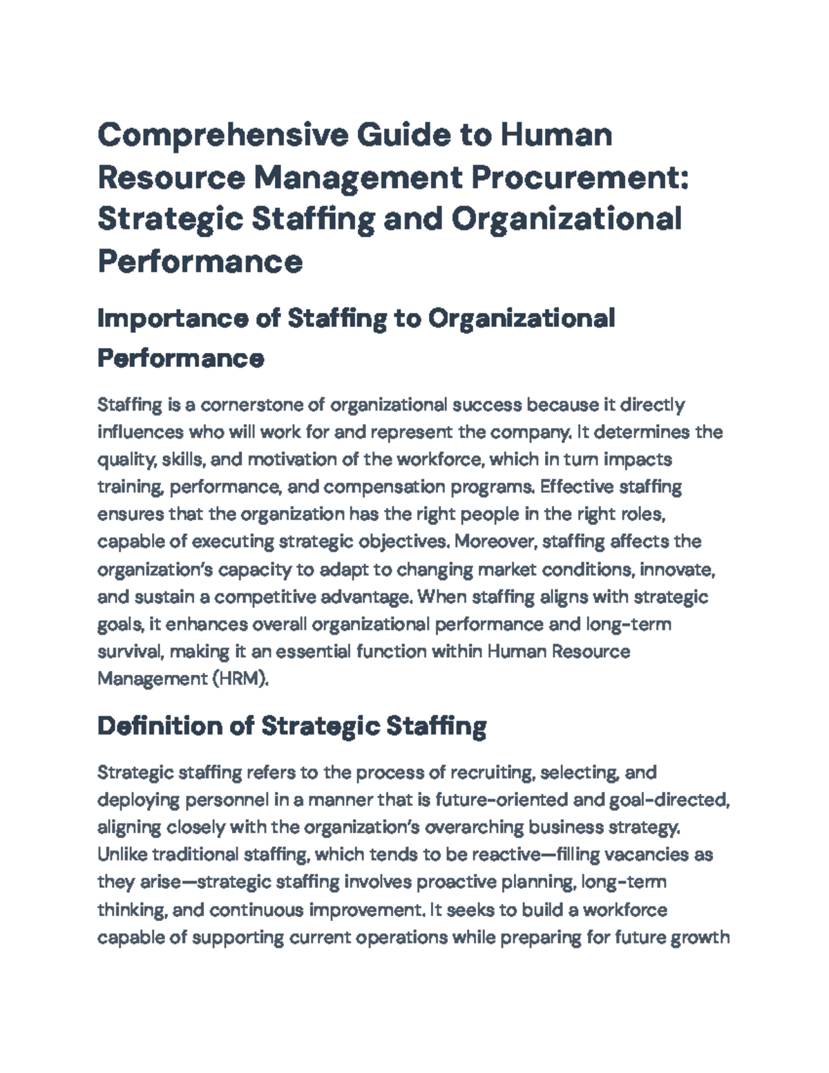 Comprehensive Guide to Strategic Staffing & HRM Performance (HRM 101 ...