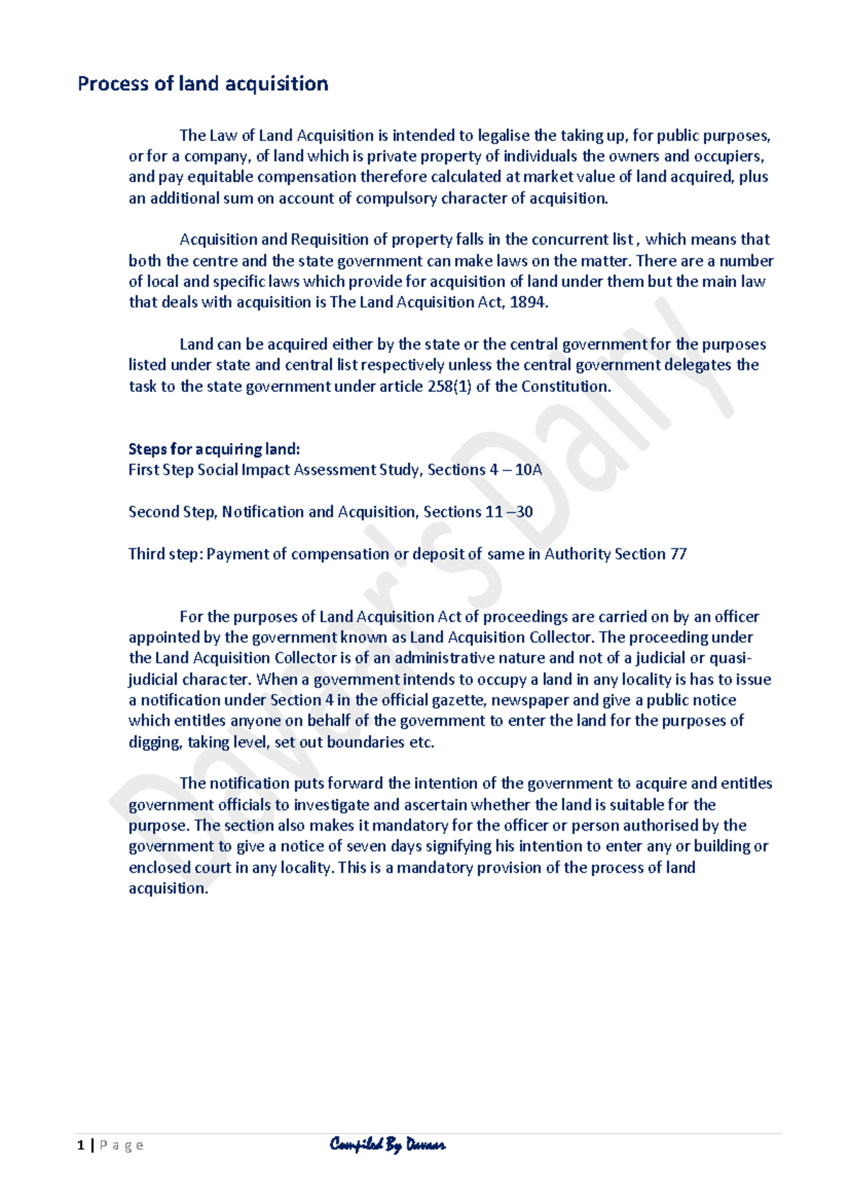 Land Acquisition Process Explained: Key Steps & Legal Framework - Studocu