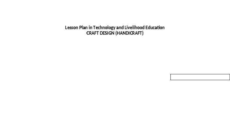 Lesson Plan: Technology and Livelihood Education CRAFT DESIGN I ...