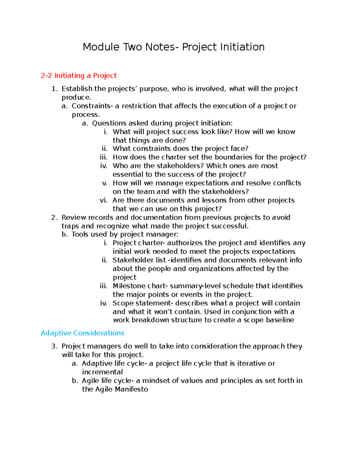 Project Initiation Notes - Module 2 Overview and Key Concepts - Studocu