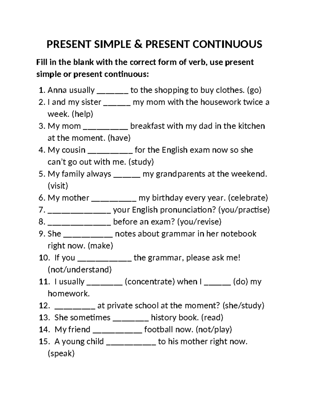 Present Simple& Present Continuous - PRESENT SIMPLE & PRESENT ...