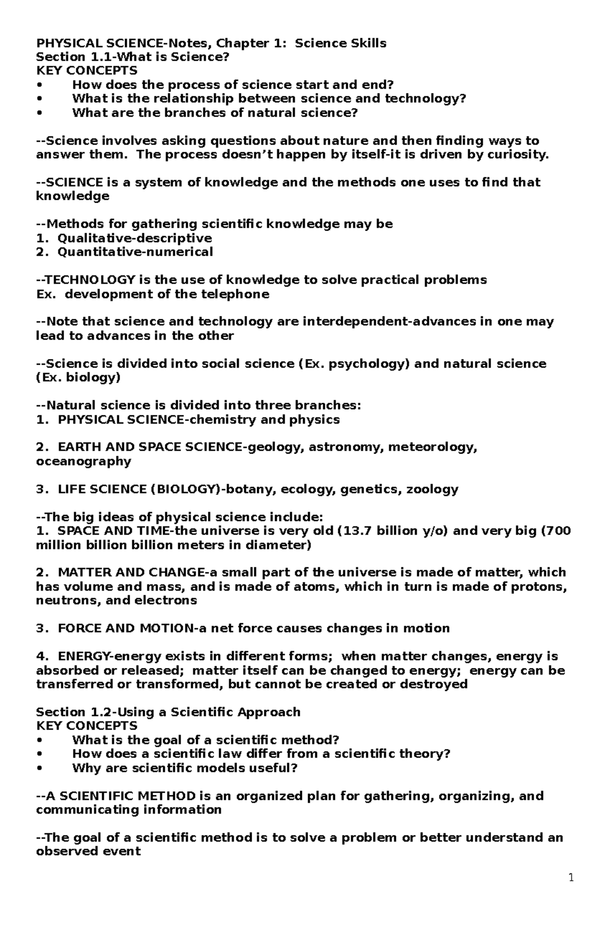 273587306 Physical Science Lecture Notes: Science Skills & Matter - Studocu