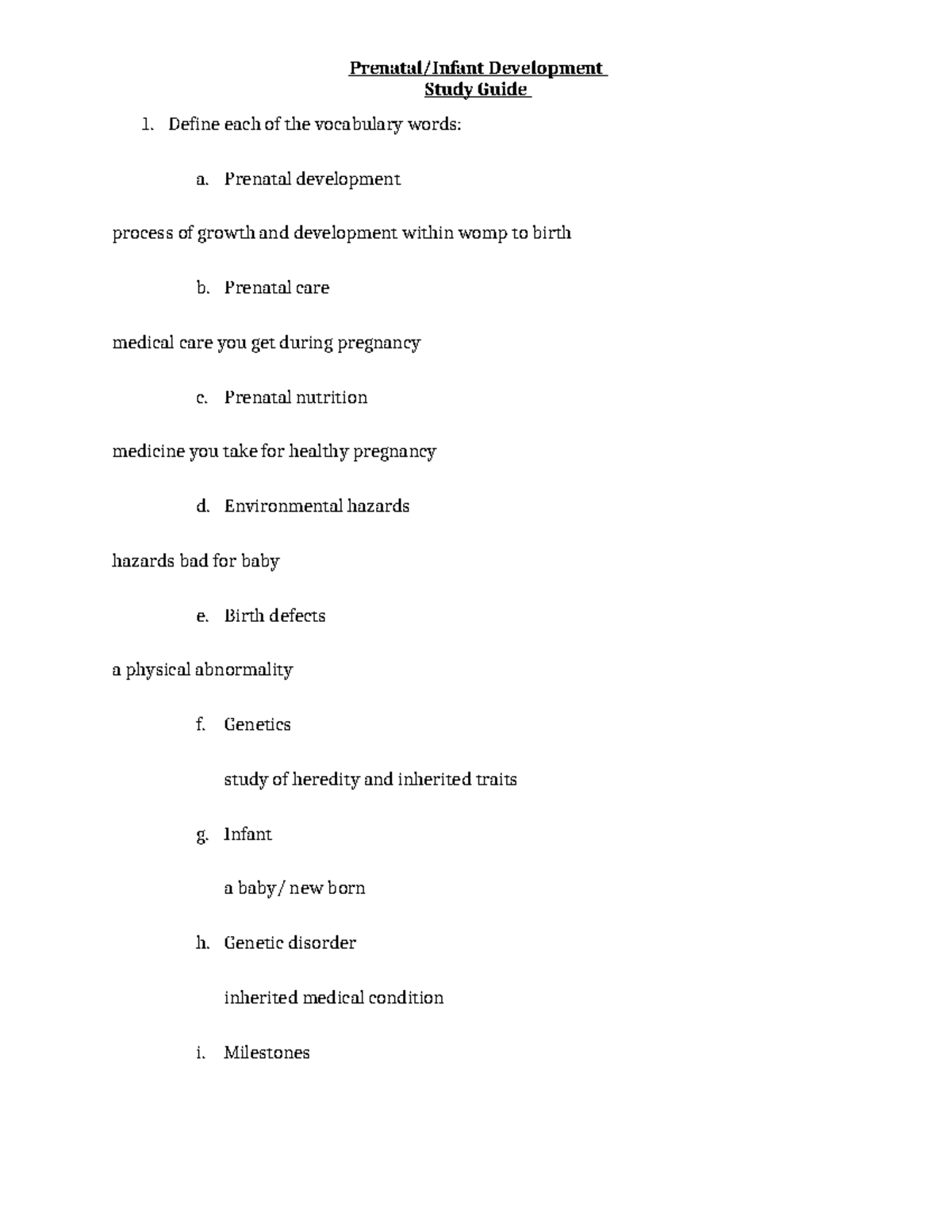 Infant Development Study Guide: Prenatal to Early Milestones - Studocu