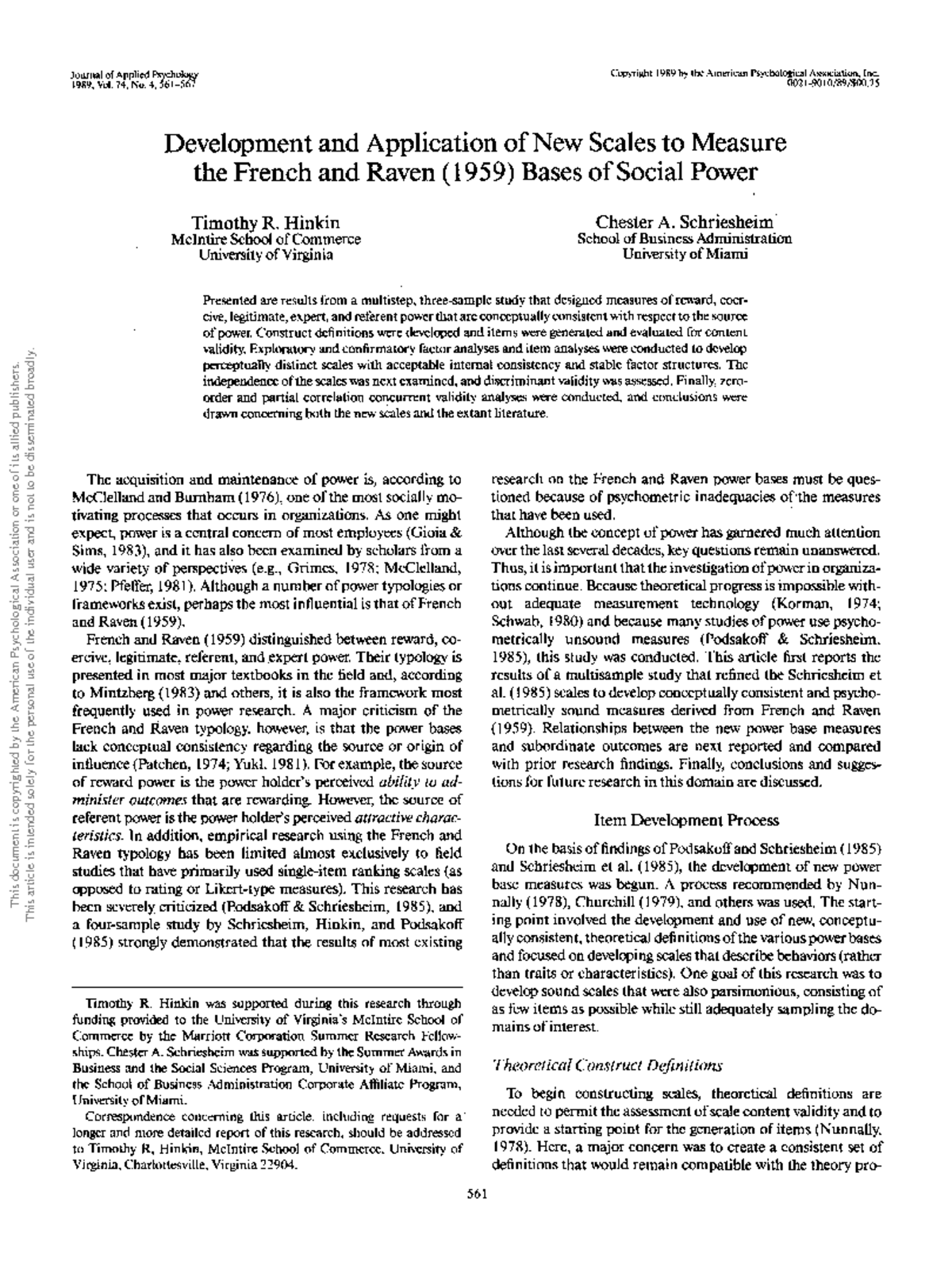 New Scales for Measuring French and Raven's Power Bases in ...