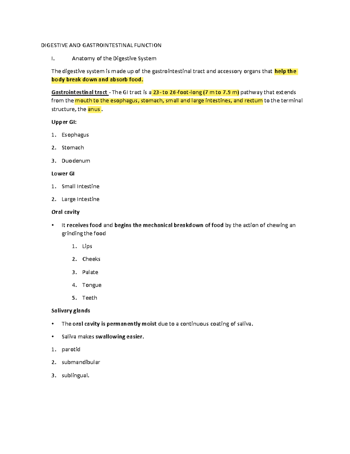 GI Function Overview: Anatomy, Physiology & Assessment Notes - Studocu