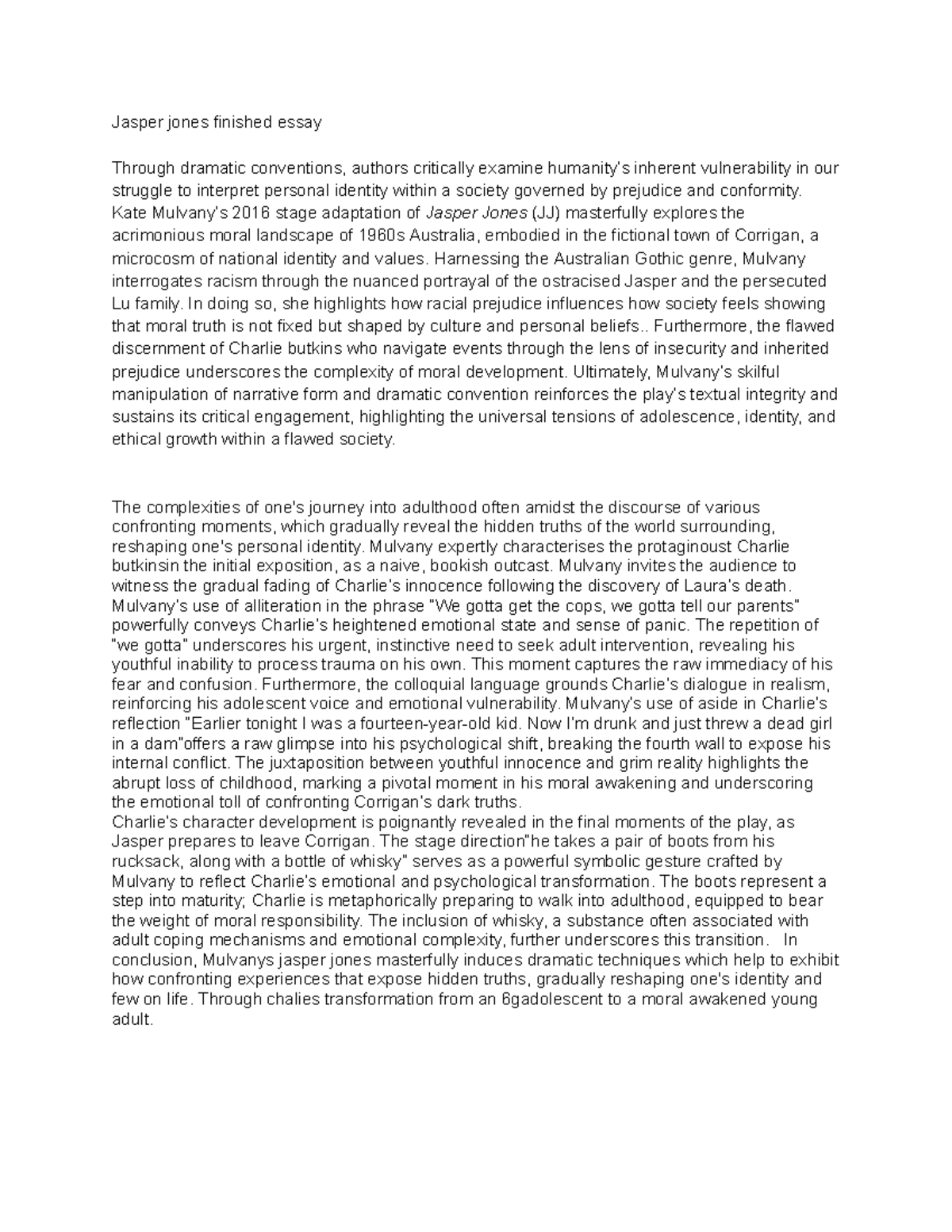 Jasper Jones (JJ) Essay: Exploring Identity & Prejudice in Mulvany's ...