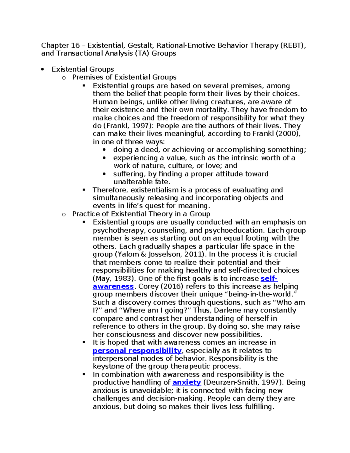 Chapter 16: Existential, Gestalt, REBT, and TA Therapy Groups Overview ...