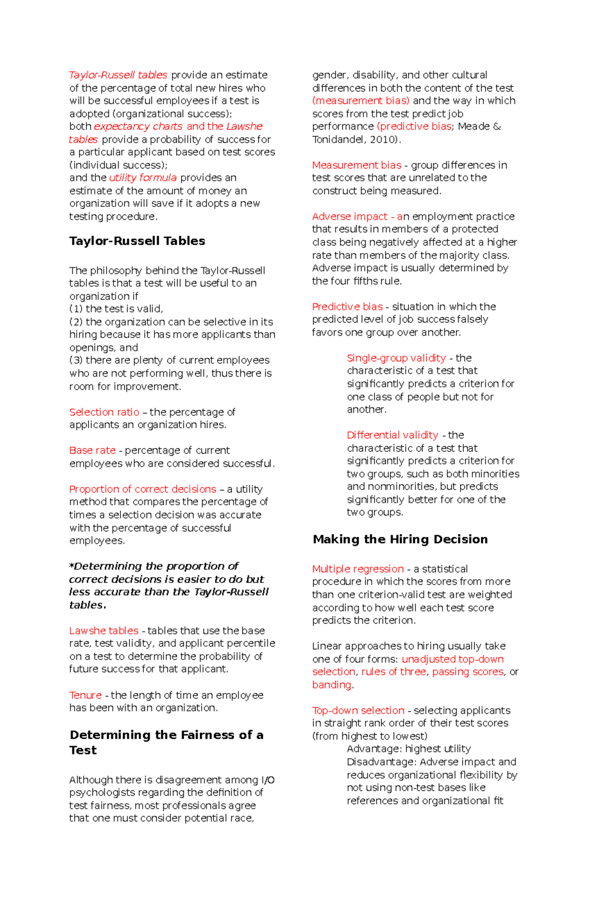 Industrial Psychology - Taylor-Russell tables provide an estimate of ...