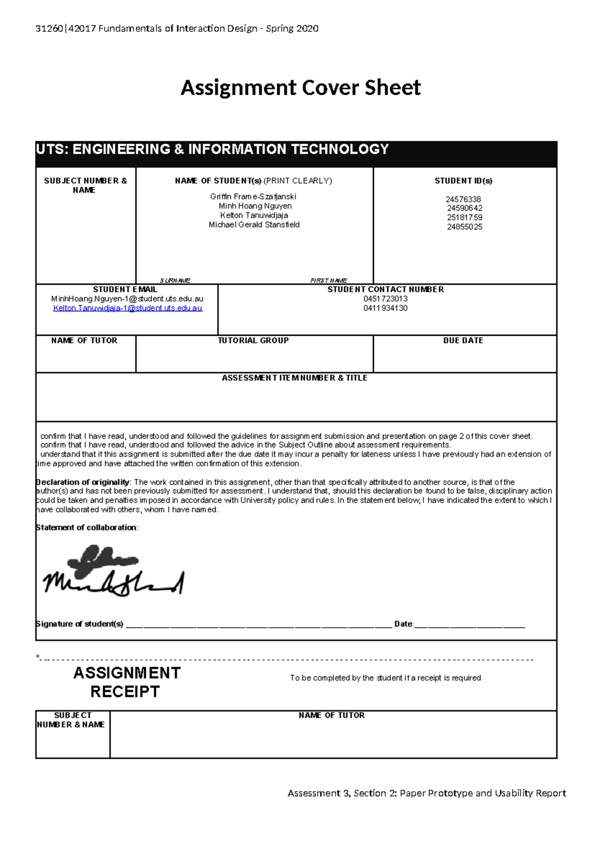 Paper Prototype and Usability Report - Assignment Cover Sheet UTS ...