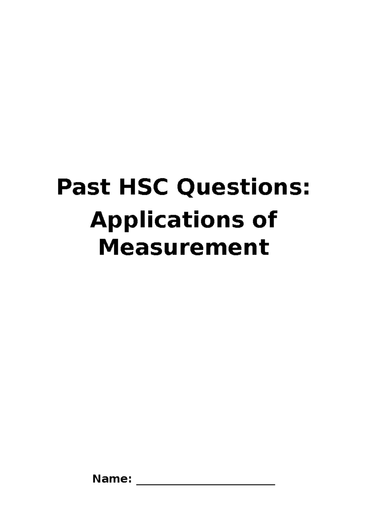 HSC Past Questions: Applications of Measurement Insights - Studocu
