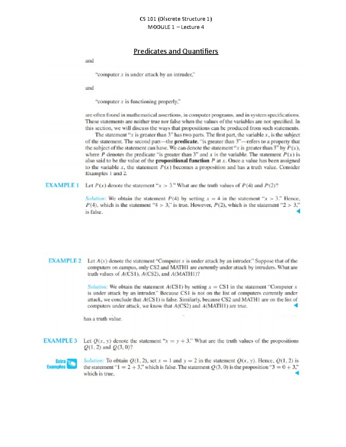 CS 101 module 1 lec4 exercises answer - CS 101 (Discrete Structure 1) MODULE 1 Lecture 4 ...