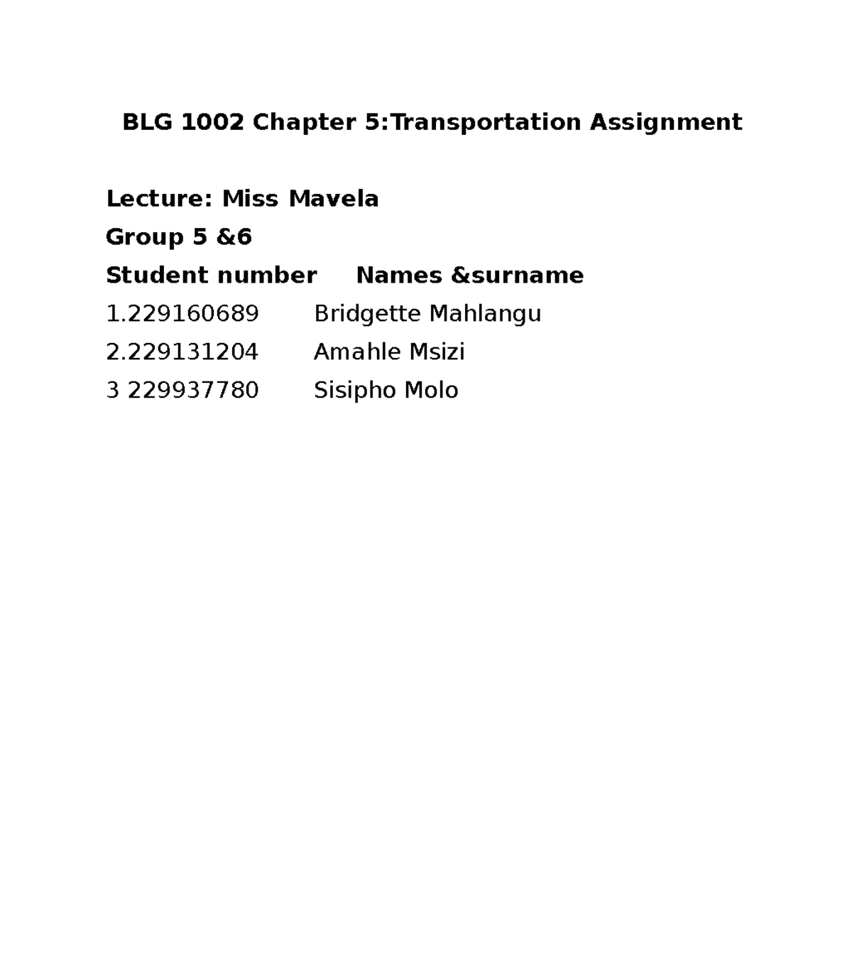 BLG 1002 Chapter 5 - Summary of Transportation in Logistics - Studocu