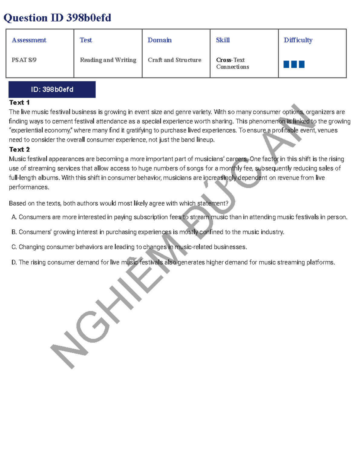 Cross Text Connections Assessment Test: PSAT Reading & Writing Analysis ...