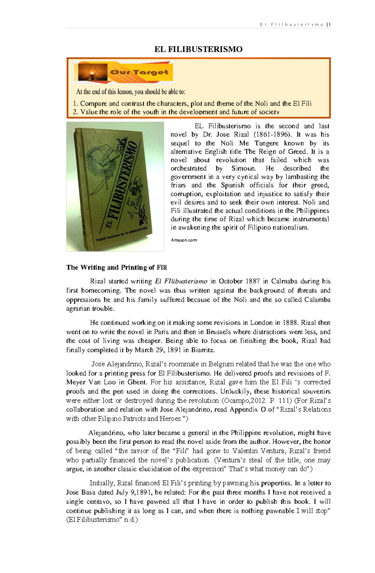 Rizal's El Filibusterismo Module 6: Analysis and Synopsis - Studocu