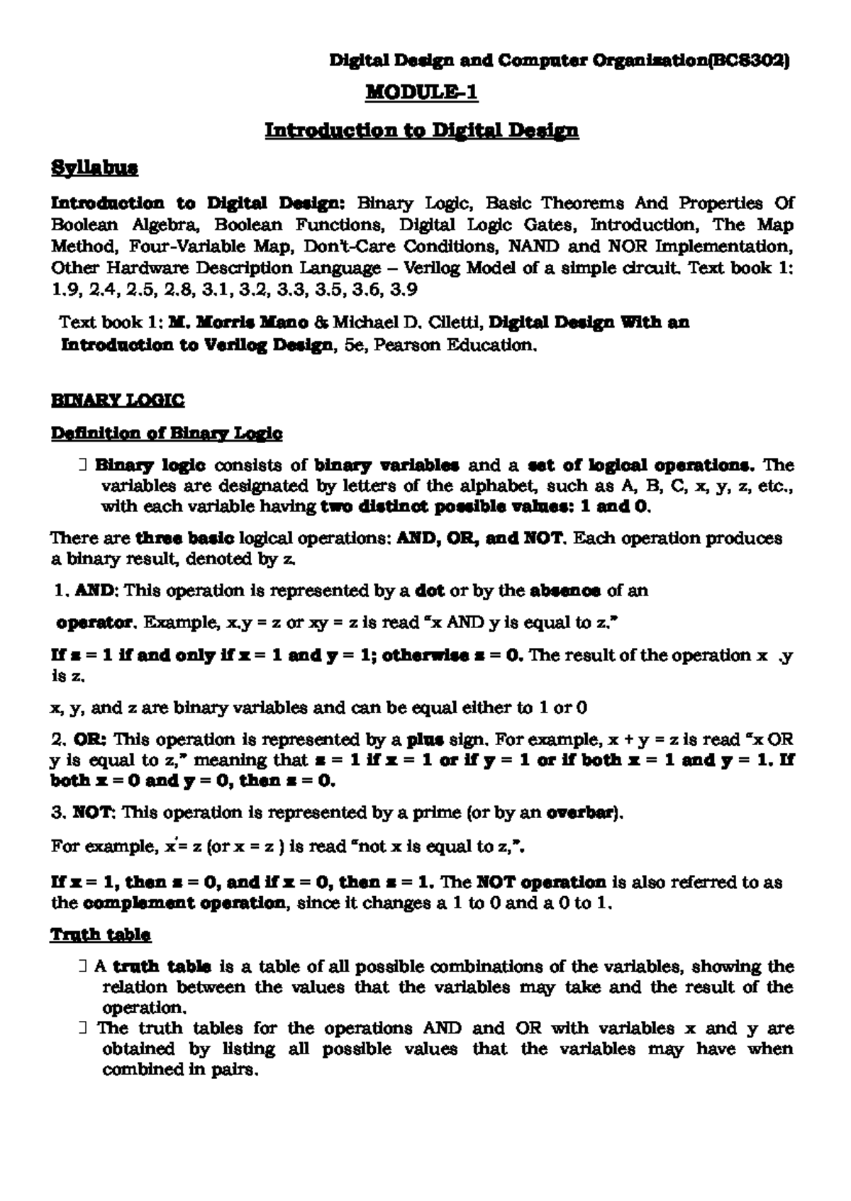 Digital Design and Computer Organization (BCS302) Syllabus Overview - Studocu