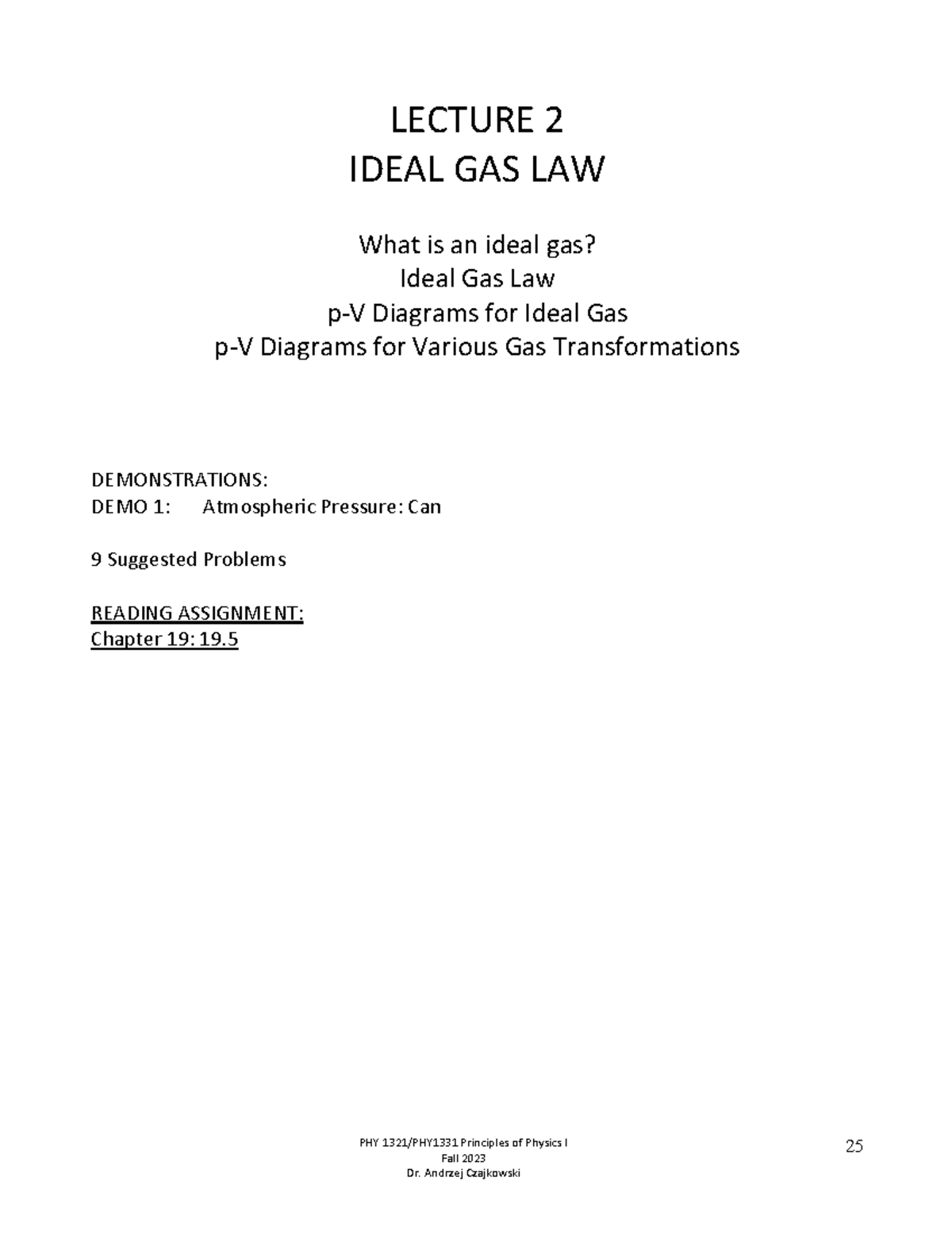 PHY1321 Lecture 2: Ideal Gas Law Concepts & P-V Diagrams - Studocu