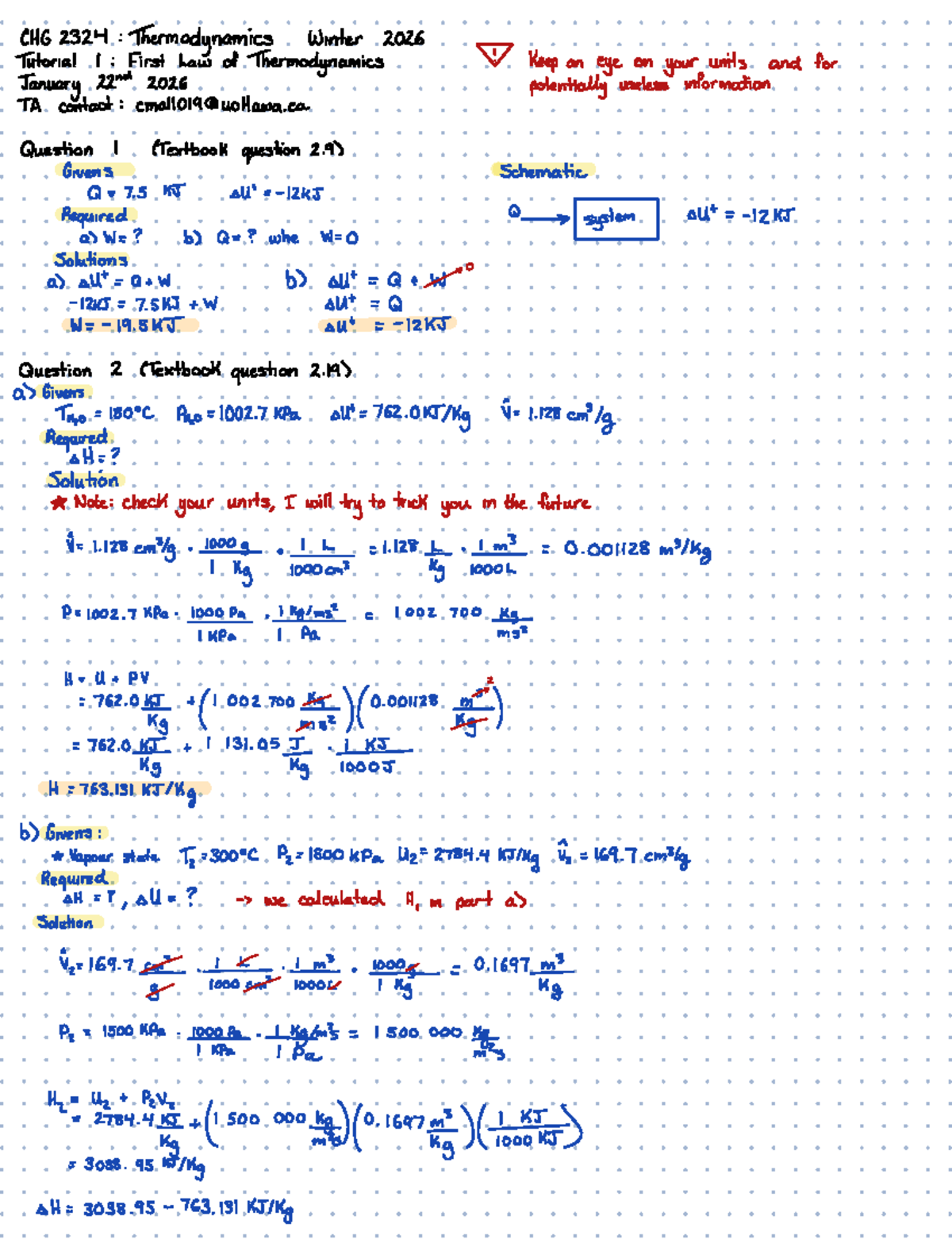 CHG 2324: Thermodynamics Winter 2026 - Tutorial 1 Solutions - Studocu