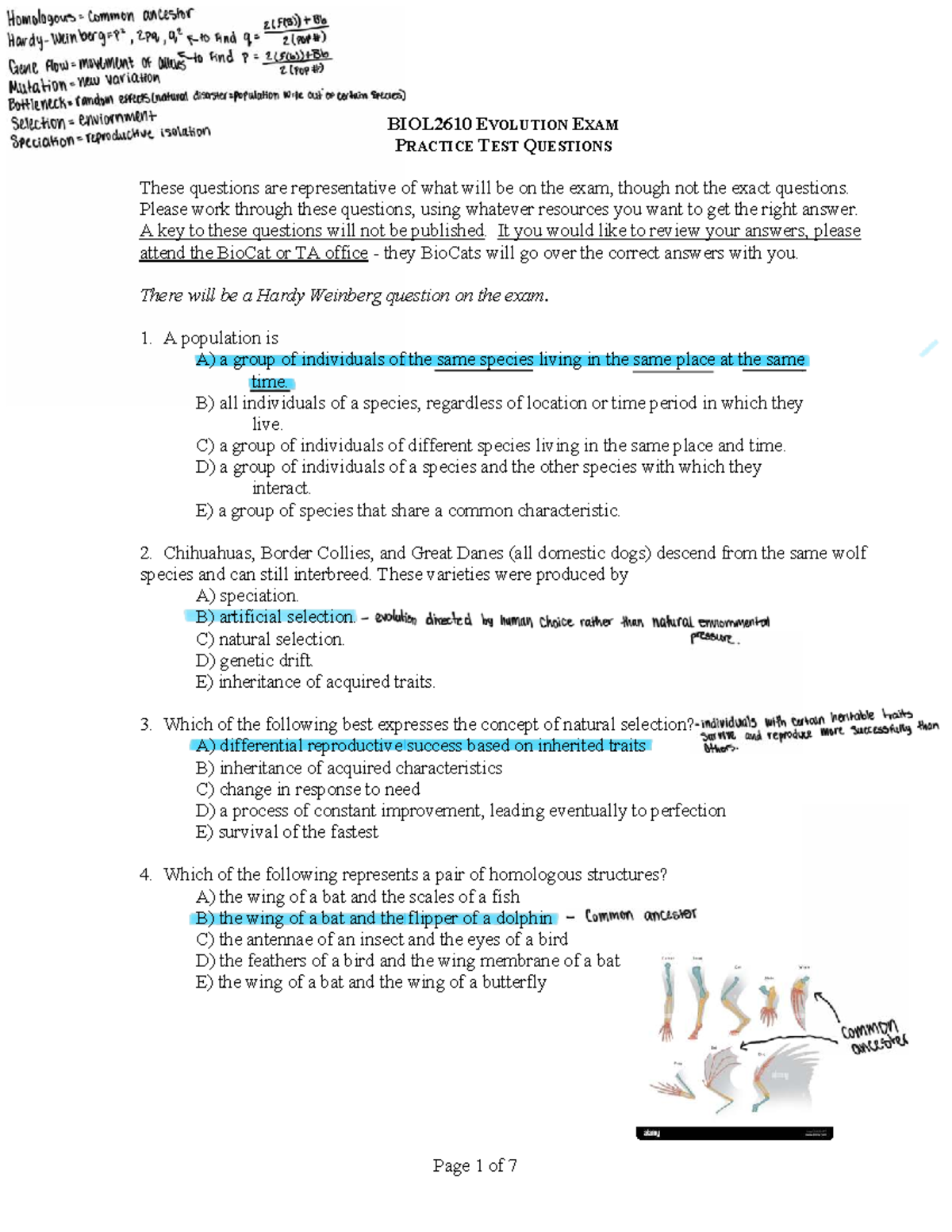 BIOL2610 Final Exam Evolution Practice Test Questions - Studocu