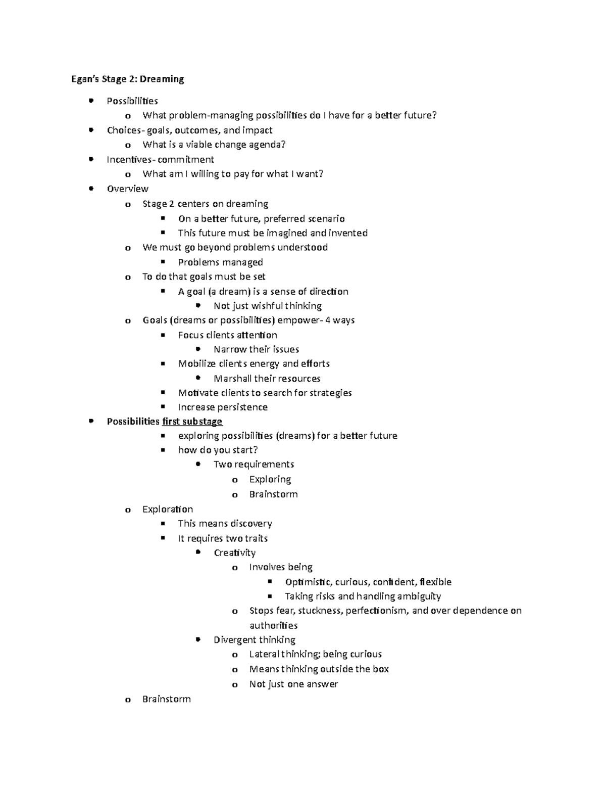 Egan's Model Stage Two - lecture notes over in-class information - Egan ...