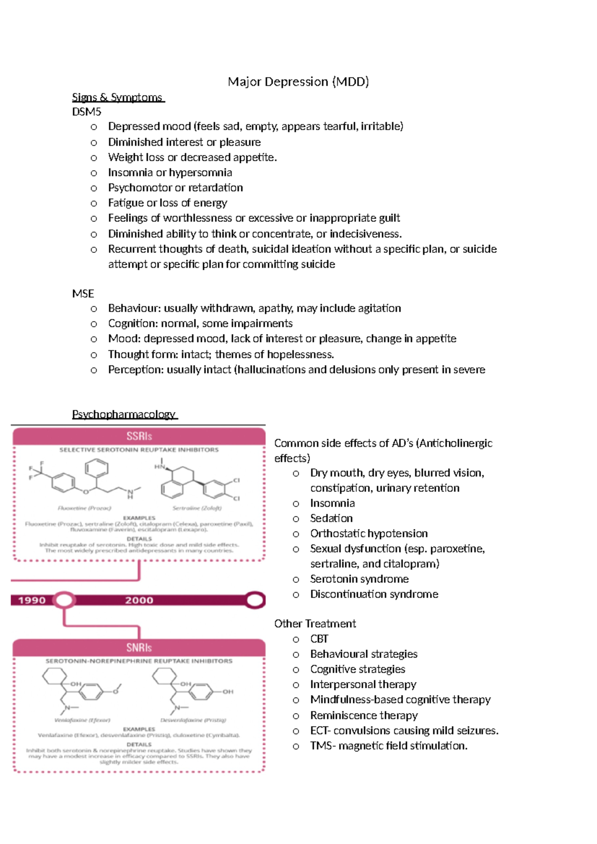 MH Sheet: Overview of Selected Mental Health Disorders and Treatment ...