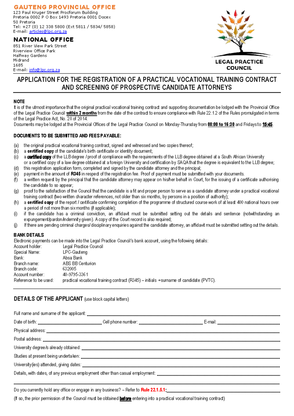 APPLICATION FOR CANDIDATE ATTORNEY REGISTRATION (PVTC) - Studocu