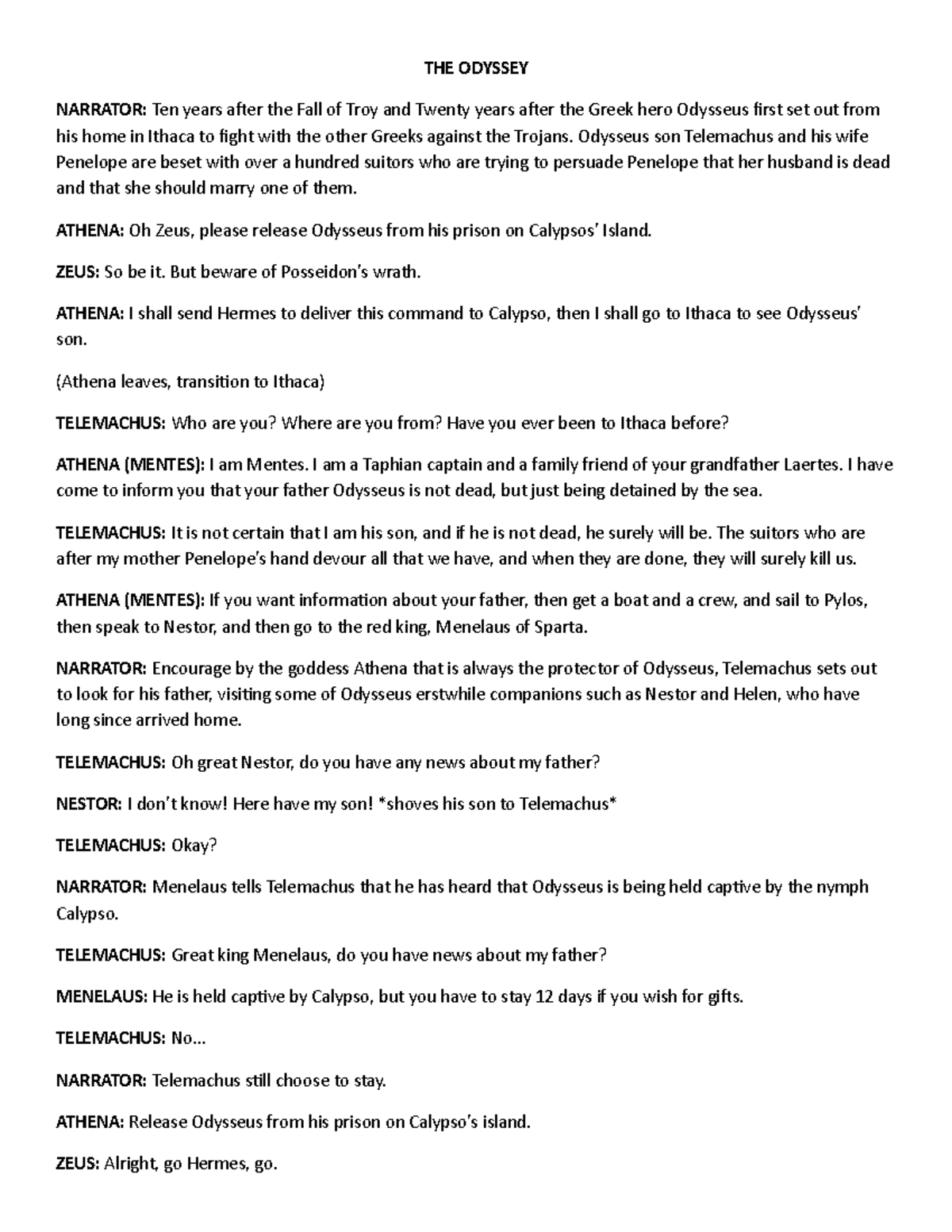 The Odyssey: A Dramatic Script of Odysseus' Epic Journey - Studocu