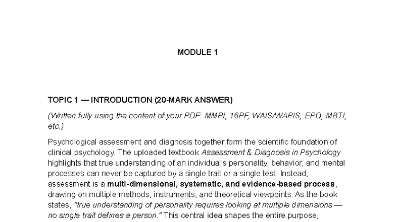 MODULE 1 TOPIC 1: INTRODUCTION TO PSYCHOLOGICAL ASSESSMENT AND ...