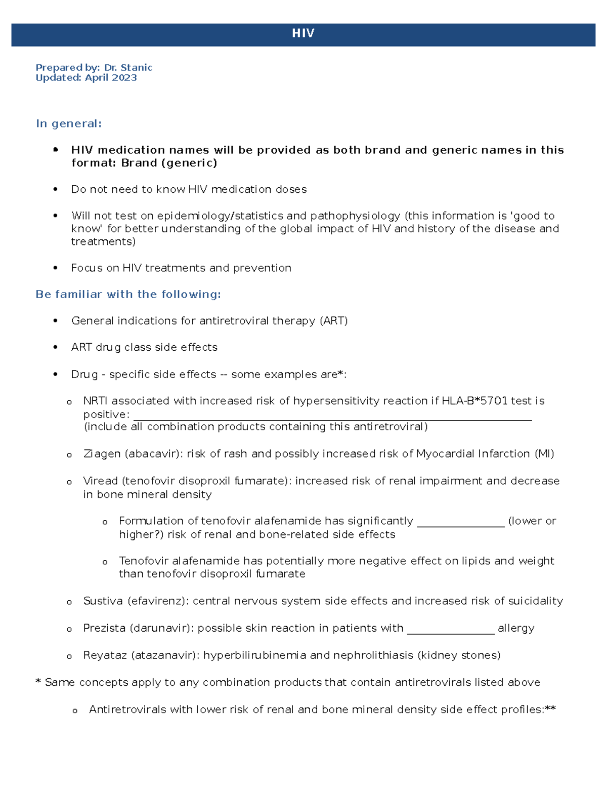 HIV Lecture Study Guide (Updated April 2023) - Studocu