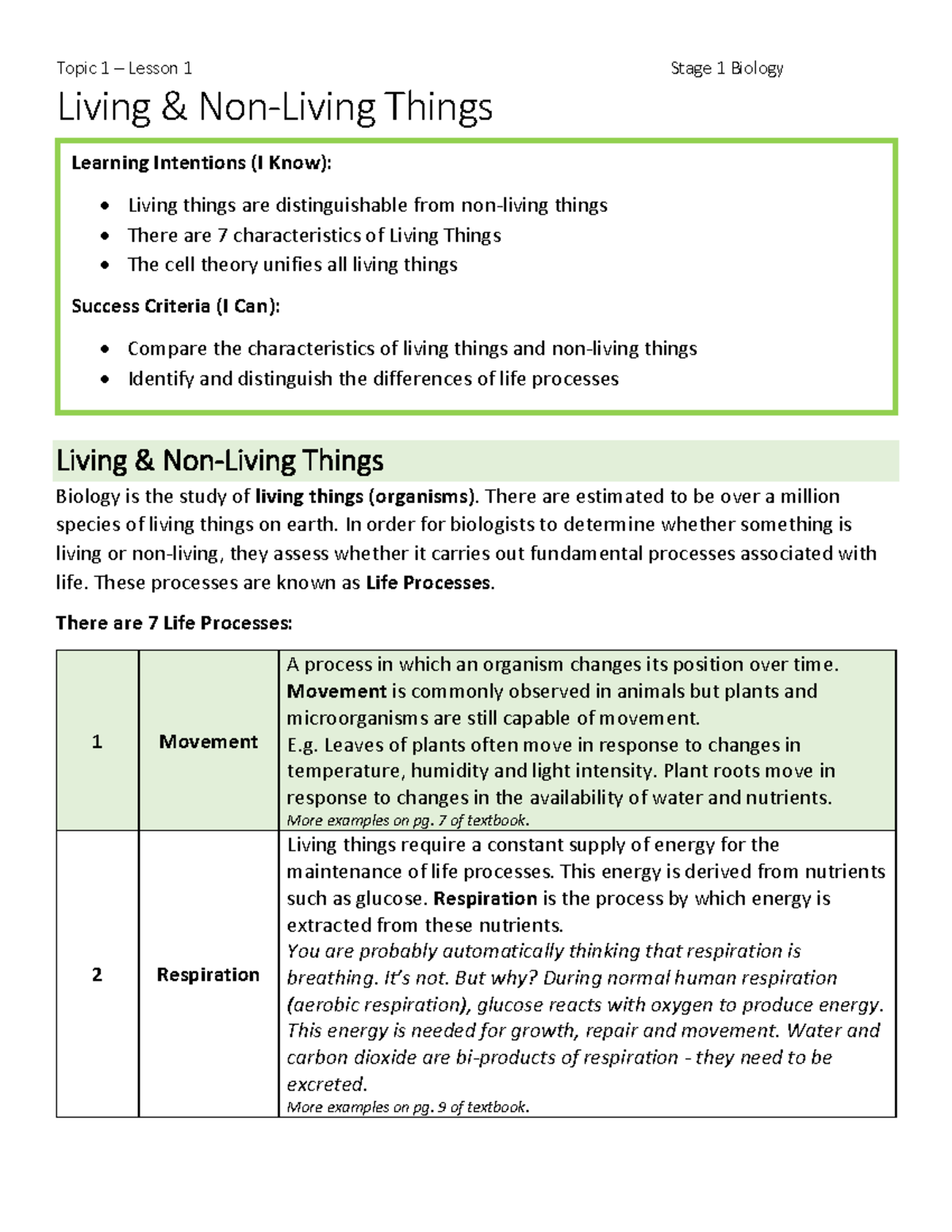 Lesson 1 - Living and Non-Living Things - Topic 1 – Lesson 1 Stage 1 ...