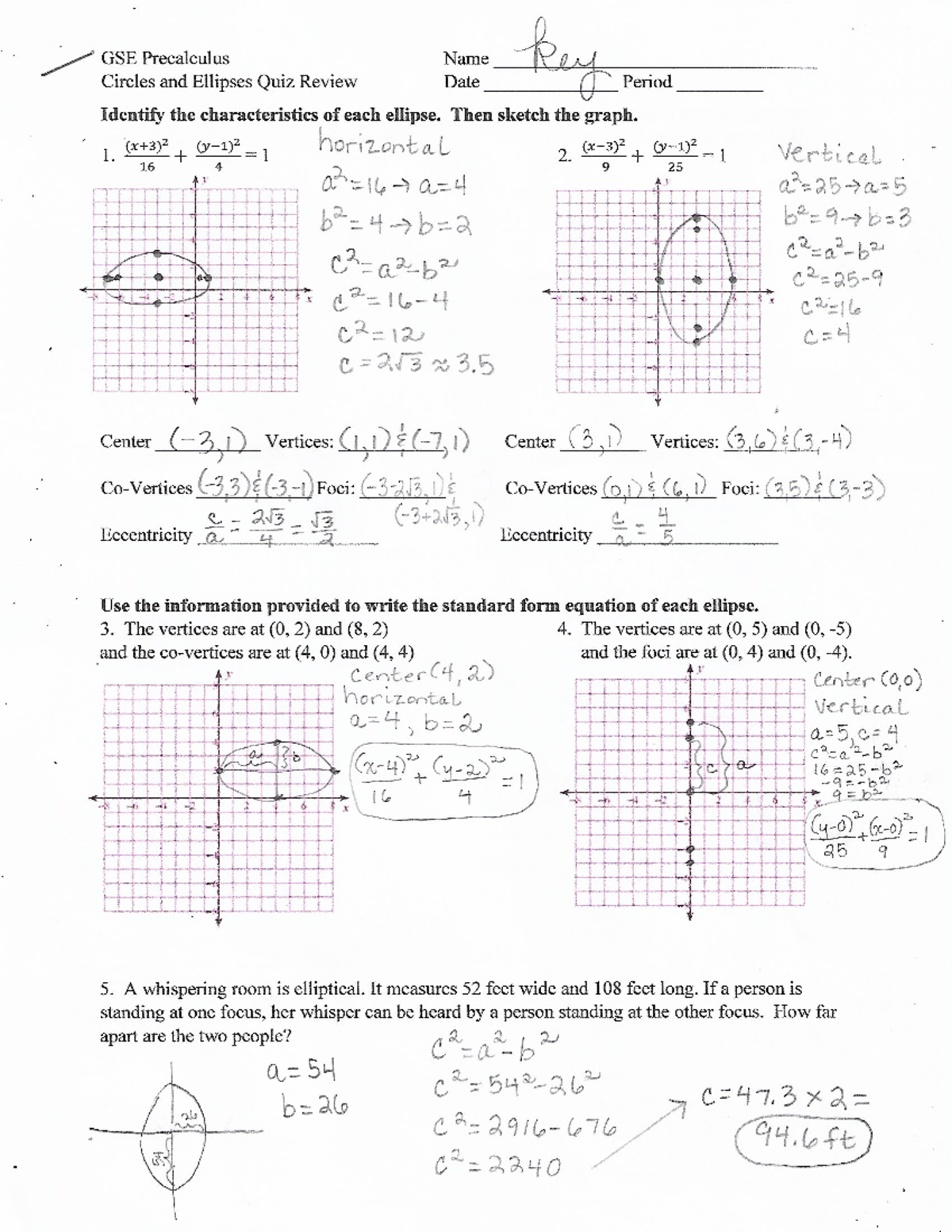 10.4 - 10.7 (Day 11) Circles and Ellipses Quiz Review KEY - Studocu