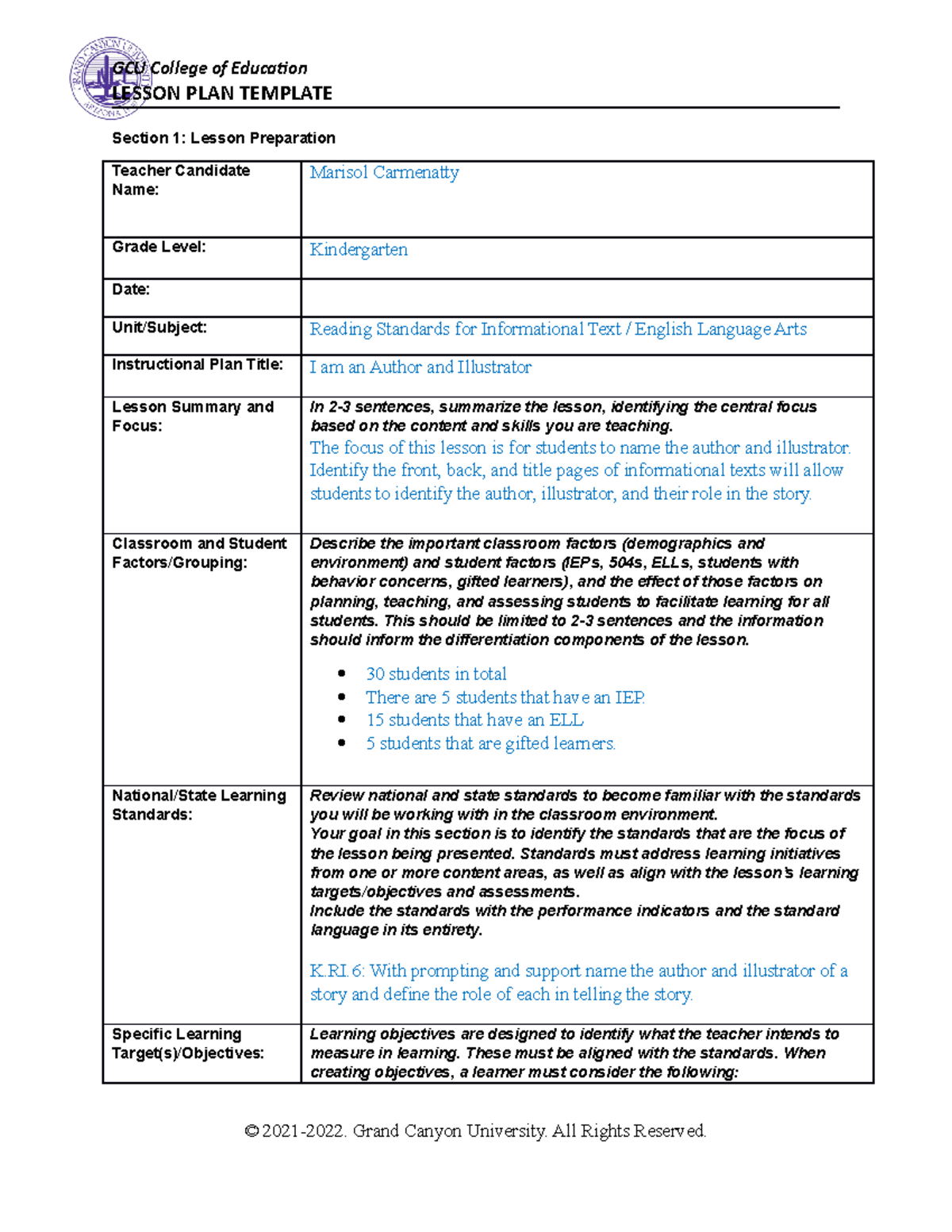 COE ELA Lesson Plan Template: Understanding Authors & Illustrators ...