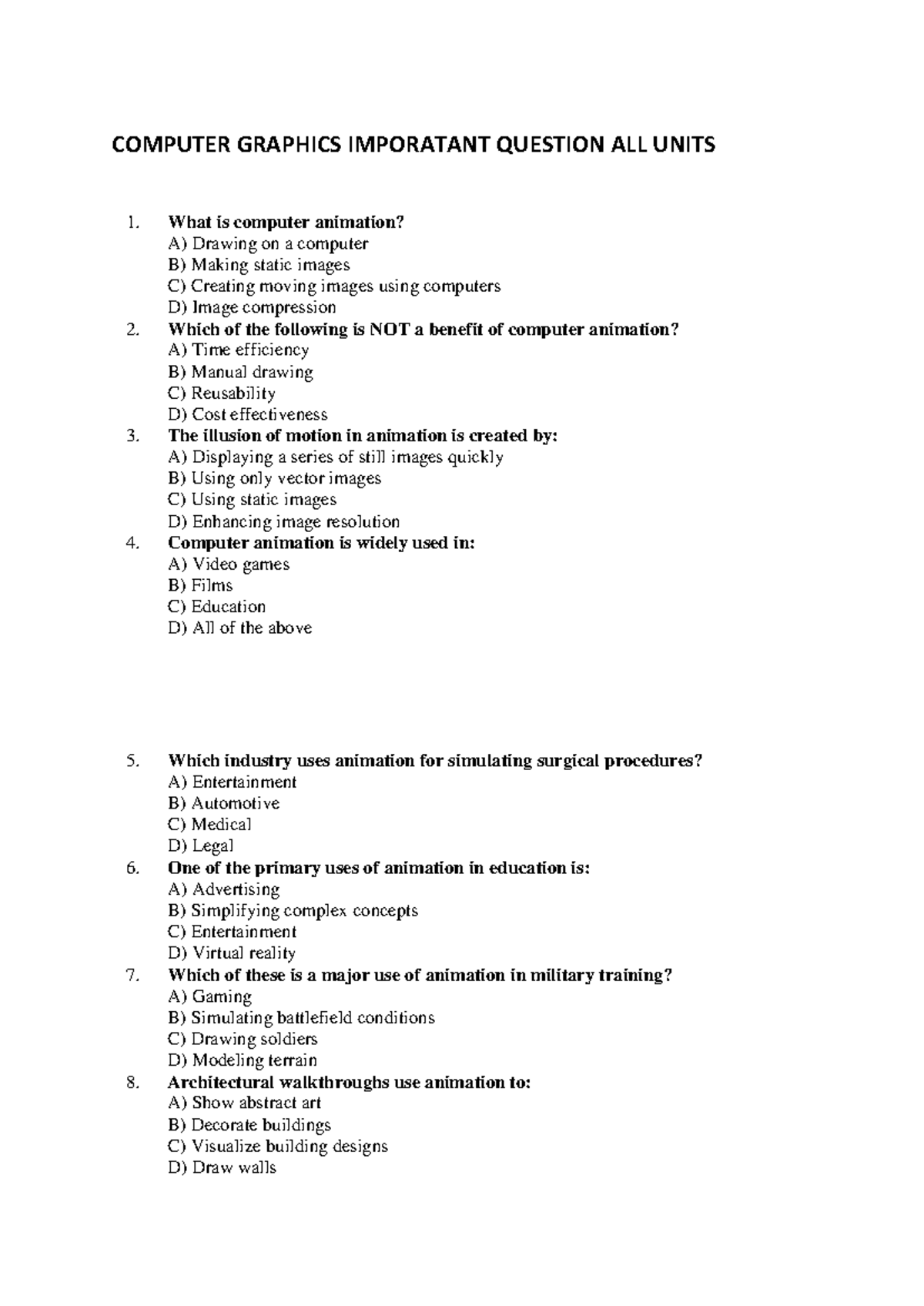 Computer Graphics & Animation Important Questions Review (All Units ...