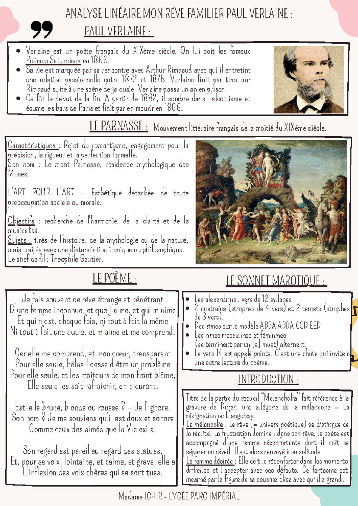 Analyse Linéaire du Poème "Mon Rêve Familier" par Paul Verlaine - Studocu