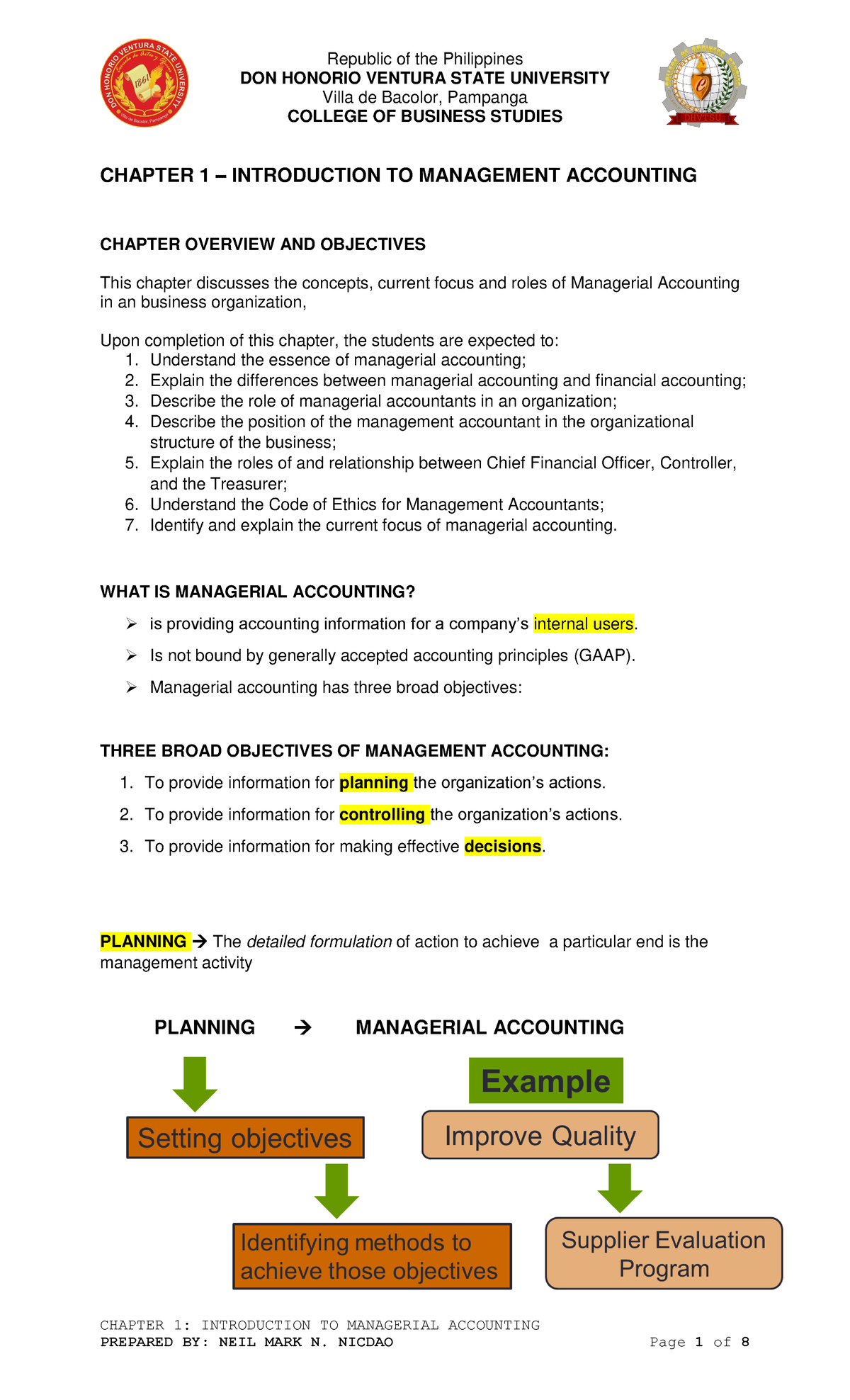 Chapter 1 - Introduction TO Management Accounting - Republic of the ...