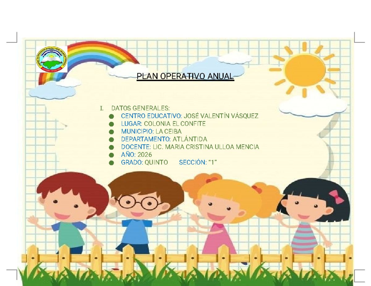 POA Quinto Grado 2026: Plan Operativo Anual Educativo - Studocu