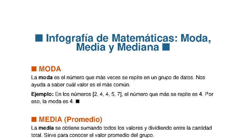 Infografía de Matemáticas: Moda, Media y Mediana - Studocu
