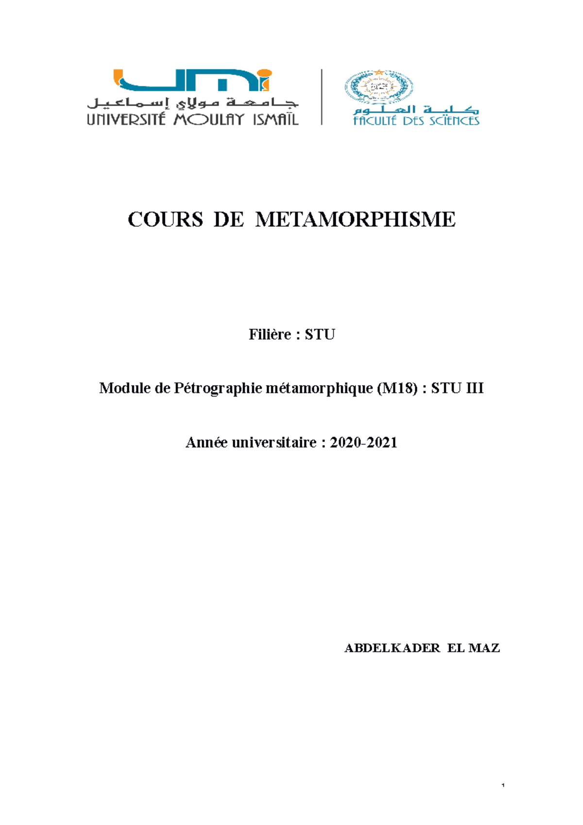 Cours S3 Métamorphisme : Pétrographie du Métamorphisme (M18) - Studocu
