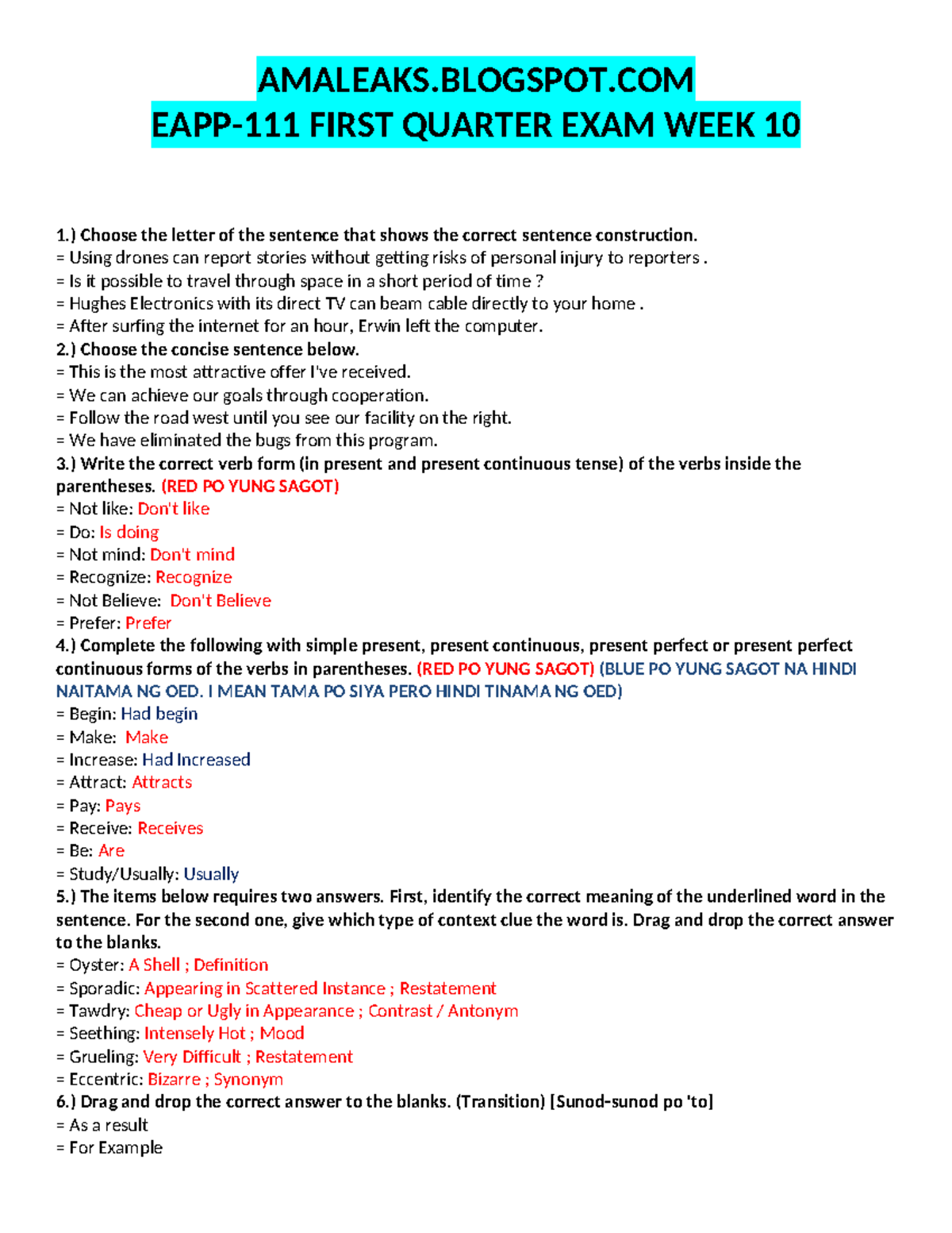 EAPP-111 Week 10 First Quarter Exam Review and Practice - Studocu