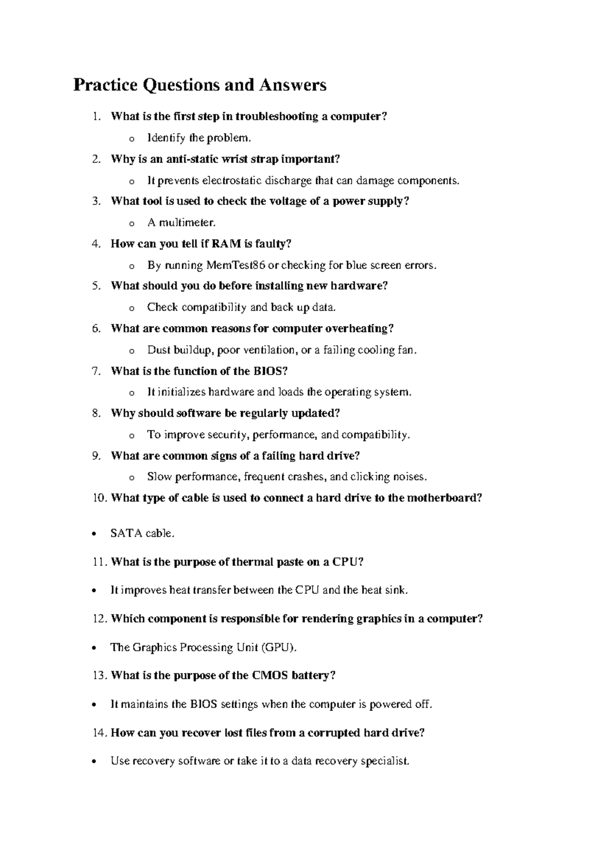 IT 101: Practice Questions & Answers on Computer Troubleshooting - Studocu