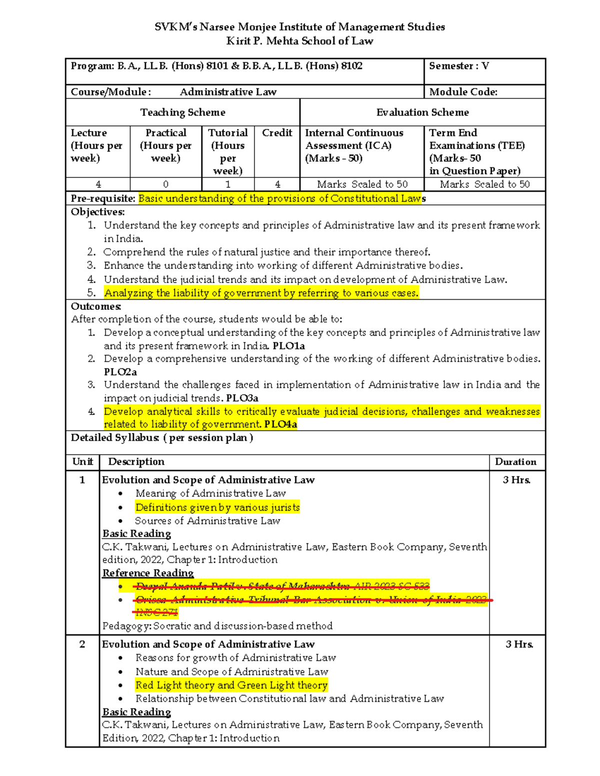 Administrative Law Course Outline - B.A., LL.B. (Hons) 8101/8102 - Studocu