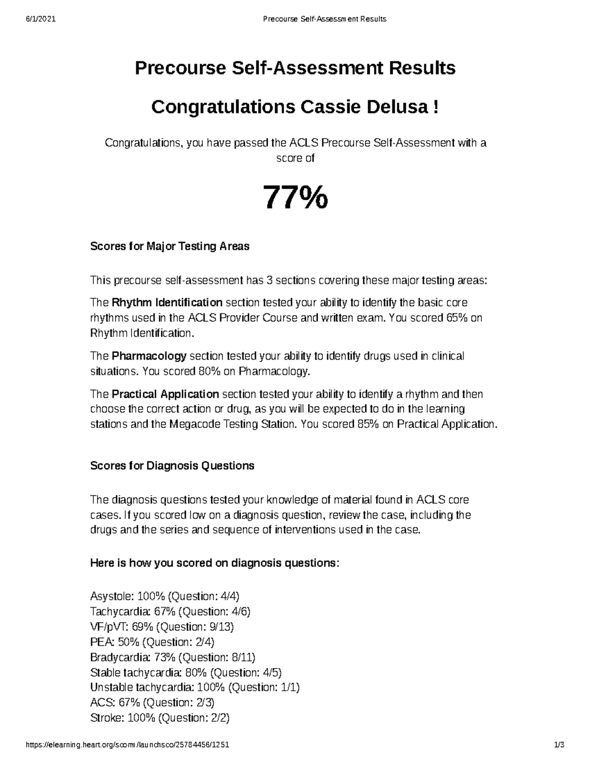 Course Exercise - ACLS Precourse Self-Assessment and Precourse Work - 6 ...