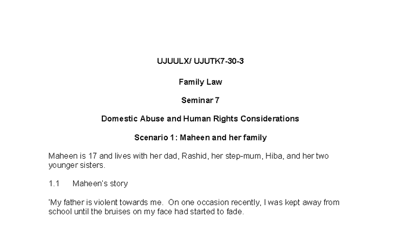 Family Law Seminar 7: Domestic Abuse & Human Rights Case Study - Studocu
